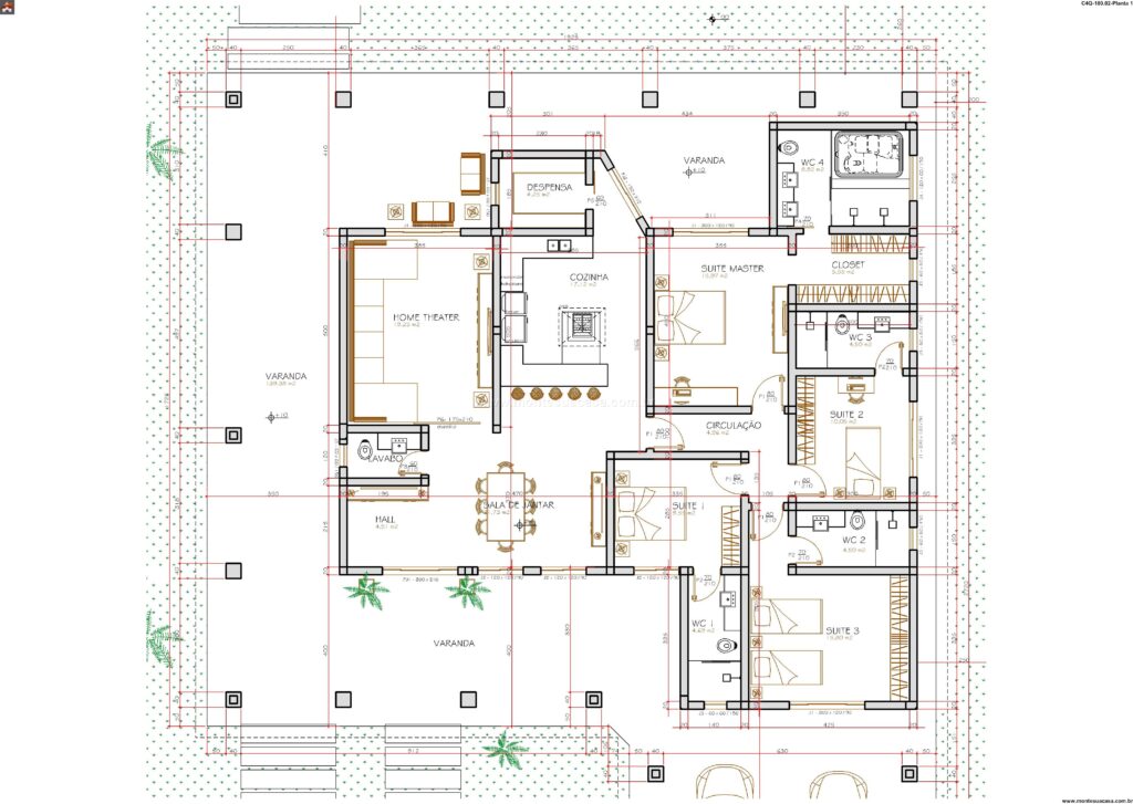 Residência térrea com quatro suítes, piscina e varanda gourmet
